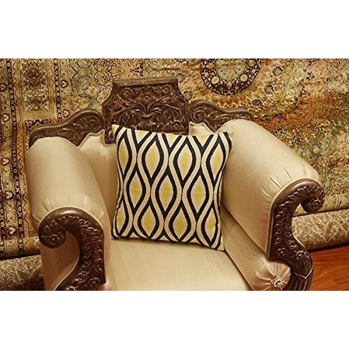 Kashmir Designs Gray Yellow Modern Pillow Cover | Contemporary Pillow for Couch | Abstract Throw Pillows | Modern Outdoor Pillows | Modern Farmhouse Chair Cushion | Hand Embroidered Wool | Size -18x18