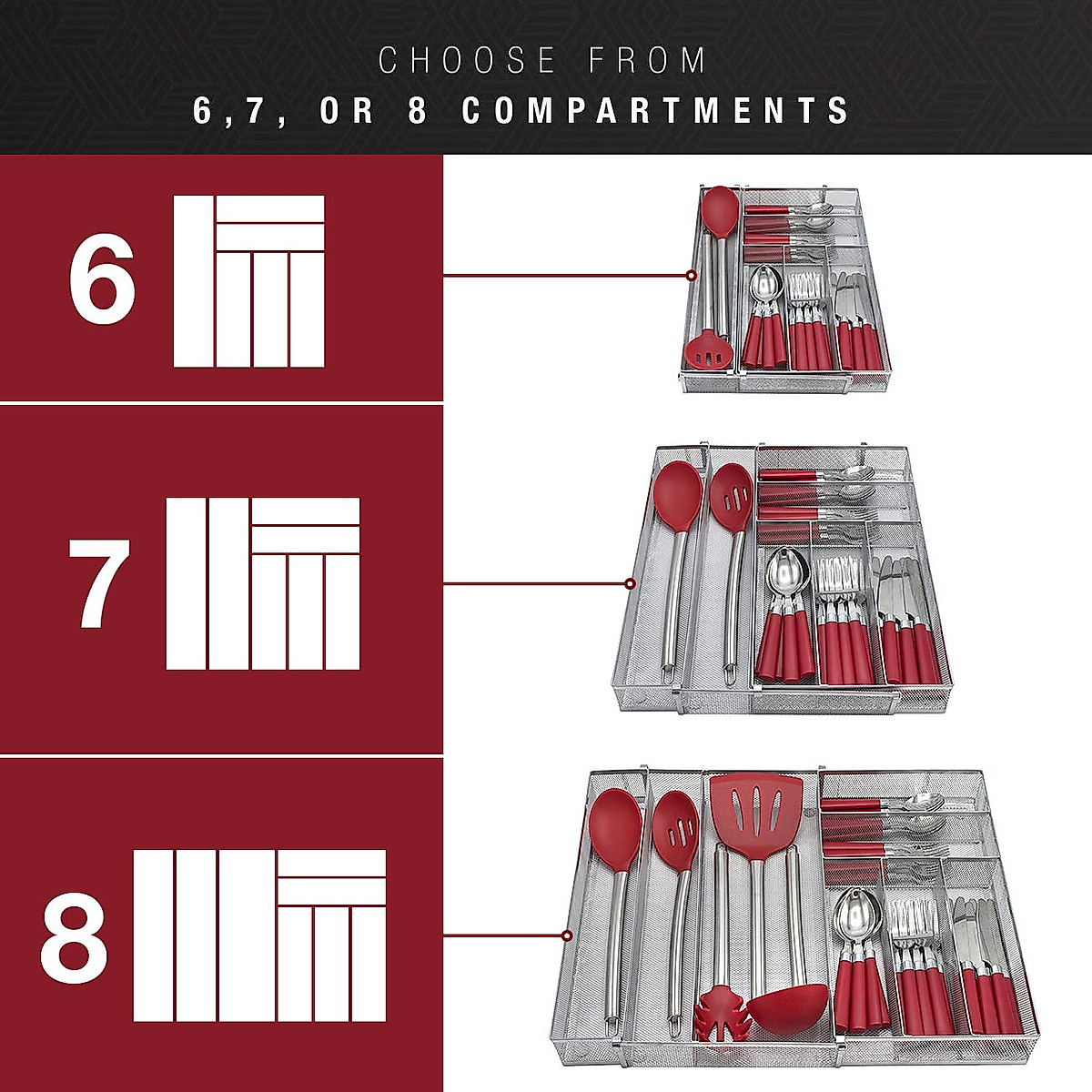 Sorbus Flatware Drawer Organizer, Expandable Cutlery Drawer Trays for Silverware, Serving Utensils, Storage for Kitchen, Office, Bathroom Supplies, (Expandable Cutlery Drawer Organizer - Silver)