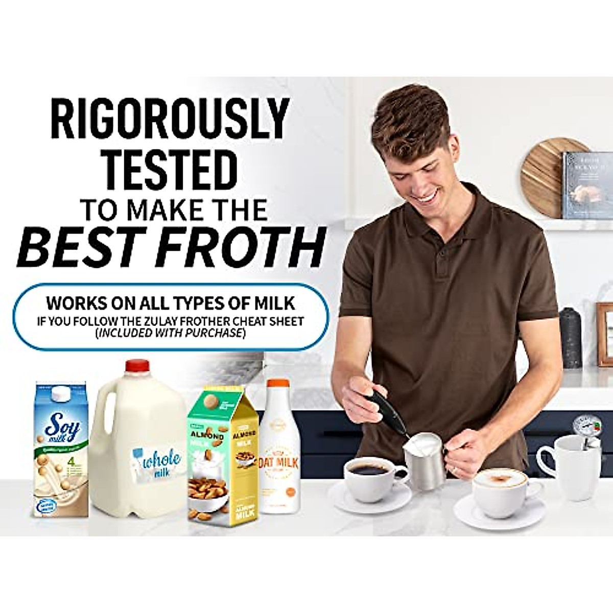 Zulay Powerful Milk Frother & Magia Super Automatic Coffee Espresso Machine - Frother Handheld Foam Maker for Lattes - Espresso Coffee Maker With Easy To Use 7” Touch Screen - Drink Mixer for Coffee