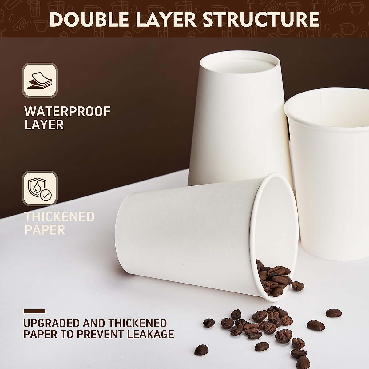 YEEHAW [12 oz 300 pack] Coffee Cups, White Disposable Paper Cups, To Go Hot Cups for Coffee, Hot Liquid, Chocolate, Juice, Tea, Hot/Cold Beverage Drinking Cup, Ideal for Cafes, Bistros, Businesses