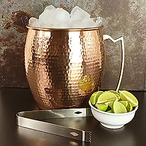 Pure Hammered Copper Ice Bucket with Tongs - 1.3 Gallon Champagne and Wine Bucket Cooler - 5 Quart Ice Buckets for Parties by Lifestyle Banquet