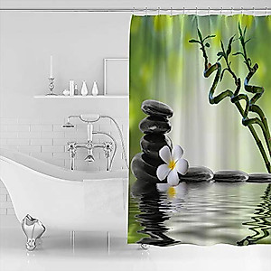 ZOE STORE 36" x 72" Shower Curtain with Hooks, Zen Orchid Basalt Stone and Bamboo - Waterproof Polyester Cloth Bath Curtains Sets for Bathroom Decoration