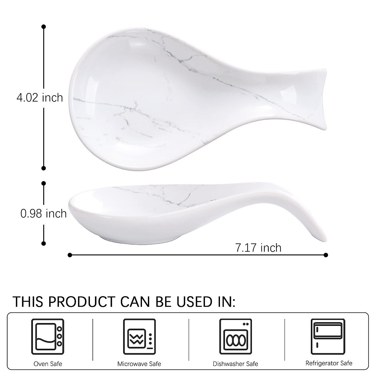 Spoon Rest for Stove Top, Ceramic Spoon Holder, Spoon Rest for Kitchen Counter, White Marble Coffee Spoon Rest, Heat-Resistant Cooking Utensil Rest for Ladles, Spatula, Tong, ANTIS'S HOME