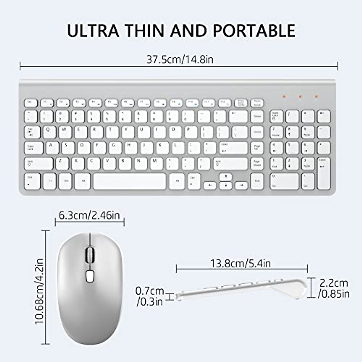 Wireless Keyboard and Mouse Combo with 7 Colored Backlits, Wrist Rest, Rechargeable Ergonomic Keyboard with Phone Holder, Silent Lighted Full Size Combo for Window, Mac, PC, Laptop (Silver and White)