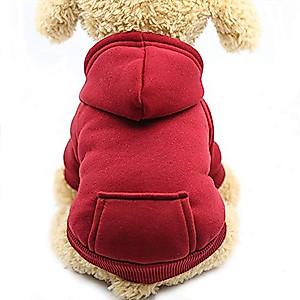 Jecikelon Winter Dog Hoodie Sweatshirts with Pockets Warm Dog Clothes for Small Dogs Chihuahua Coat Clothing Puppy Cat Custume (XX-Small, Wine red)