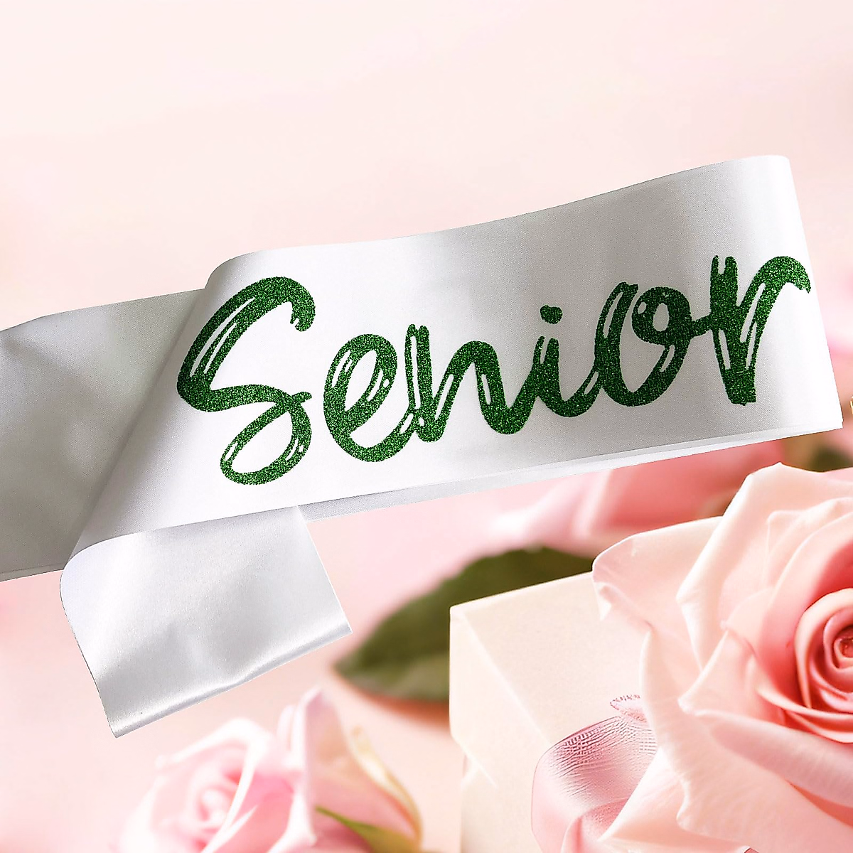 4Pcs White Senior Sash 2025 Satin with Green Glitter Letters - Senior Cheerleader 2025 Sash - 2025 Graduation Celebrations Sashes - Senior Cheer Sash - Class Competition Sashes - White Green