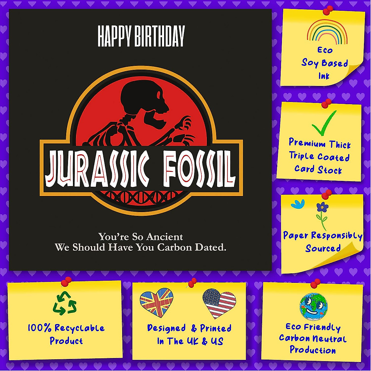 Cult Kitty - Jurassic Fossil - Jurassic Birthday Card - Funny Birthday Card for Him - Birthday Card for Her - Mum Birthday Card - Dad Birthday Card - Dinosaur Park Cards for Husband or Wife