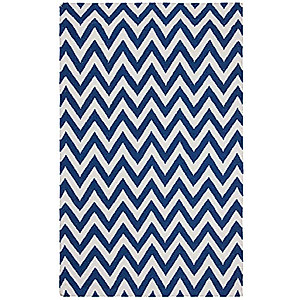 SAFAVIEH Dhurries Collection 5' x 8' Dark Blue/Ivory DHU557K Handmade Flatweave Premium Wool Area Rug