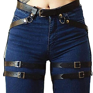 Asooll Punk Leather Waist Chain Black Layered Body Chain Harness Belly Belt Chain Fashion Party Rave Body Accessories Jewelry for Women and Girls (body242)