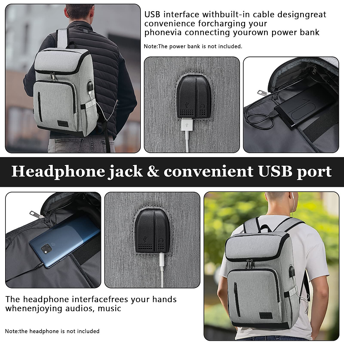 YALUNDISI Laptop Backpacks Travel Backpack , Carry On Backpack,Hiking Backpack Waterproof Outdoor Sports Rucksack Casual Daypack School Bag Fit 15.6 Inch Laptop with USB Charging Grey