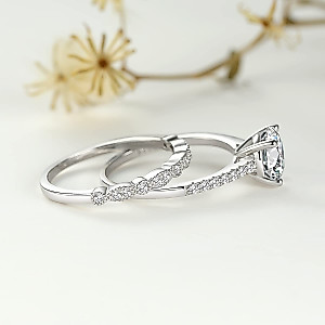 Tsnamer 1.25CT 925 Sterling Silver Bridal Ring Sets Round CZ Engagement Rings Vintage Ring Promise Rings for Her Wedding Bands for Women (Silver, 9)