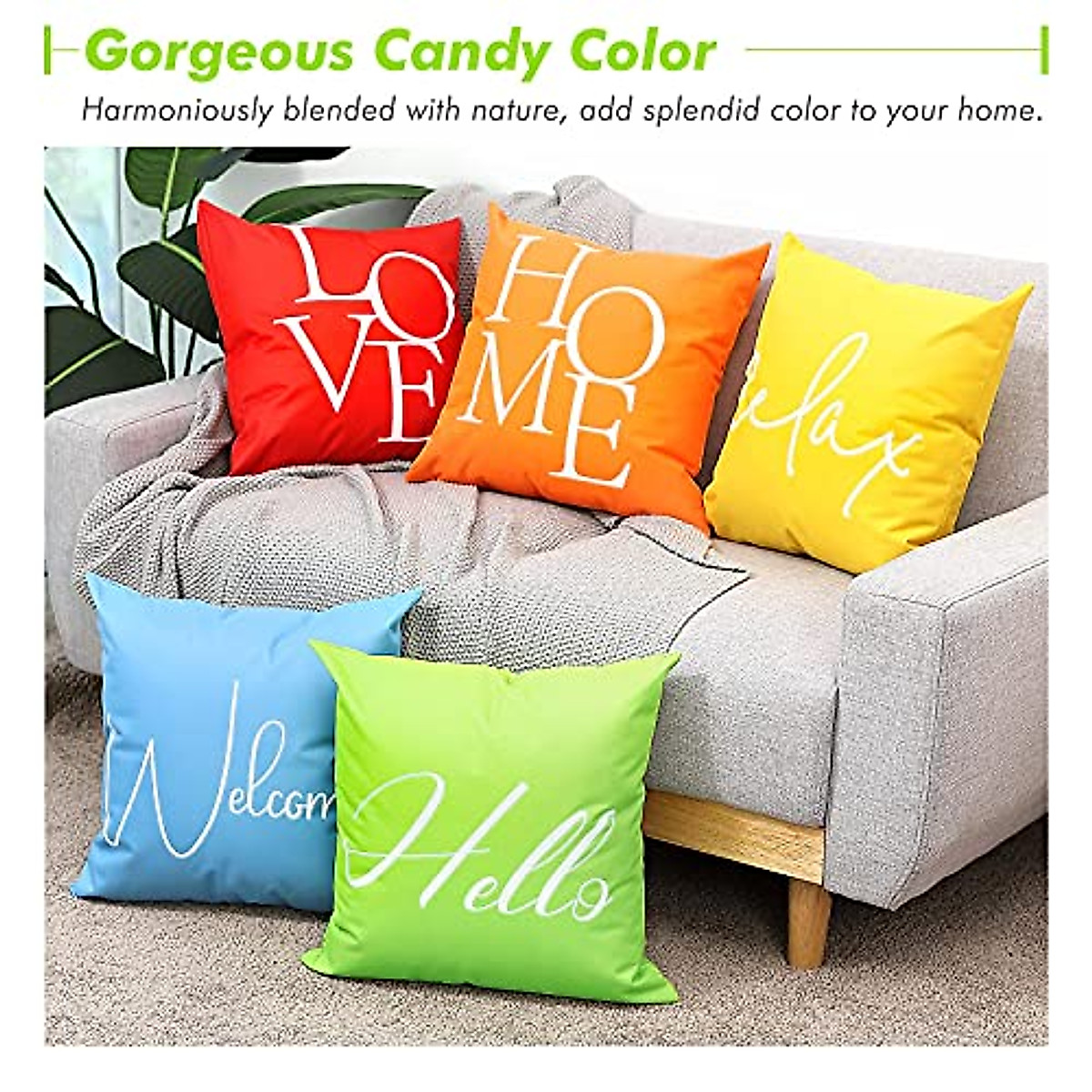 Lewondr Waterproof Throw Pillow Cover, 2 Pack Hello Printing Outdoor Throw Pillow Case UV Protection Garden Cushion Cover for Patio Sofa Couch Balcony Decor 18"x18"(45x45cm), Fluorescent Green