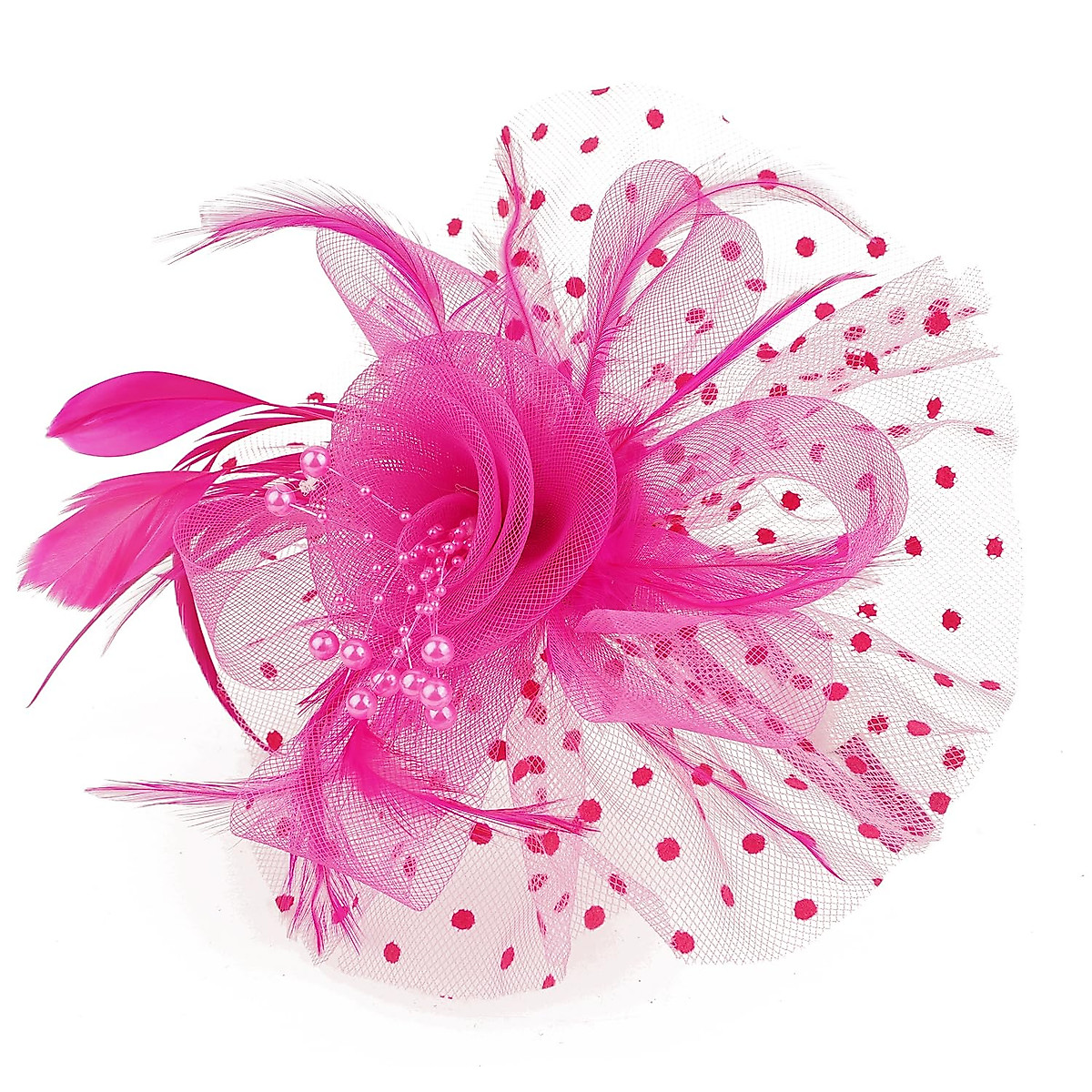 Cizoe Women's Fascinators Hat Kentucky Derby Hats Wedding Cocktail Tea Party Headwear and Gloves(Fushia)