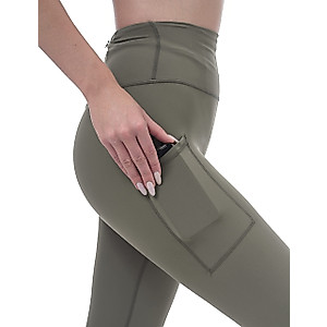 Allsense Women's High Waist Yoga Leggings with Inside and Back Zipper Pockets, Sports Gym Workout Running Pants S OliveGreen