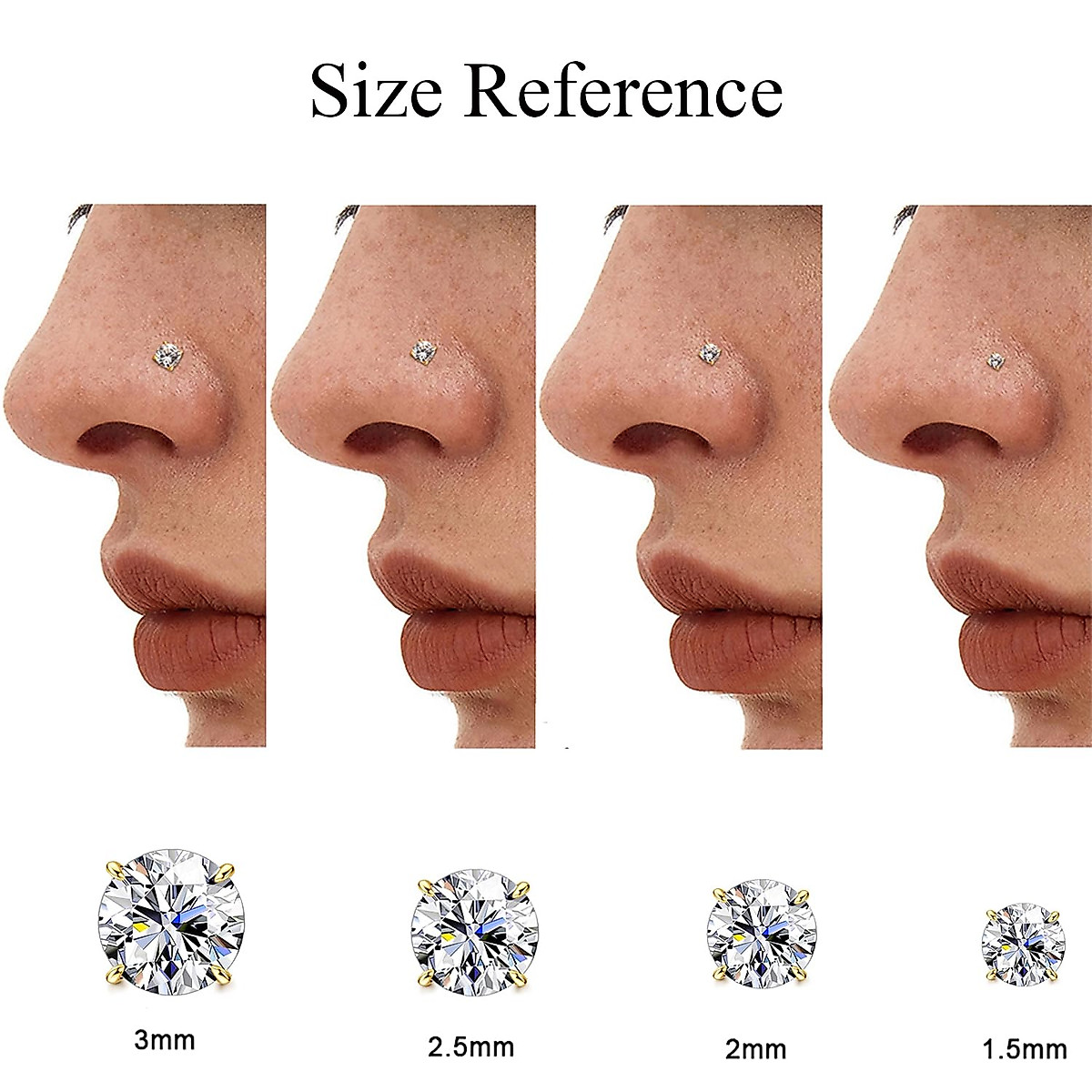 Jstyle 20G 1.5mm 2mm 2.5mm 3mm 3.5mm 4mm Round Diamond CZ Nose Screw Studs Rings Piercing Jewelry