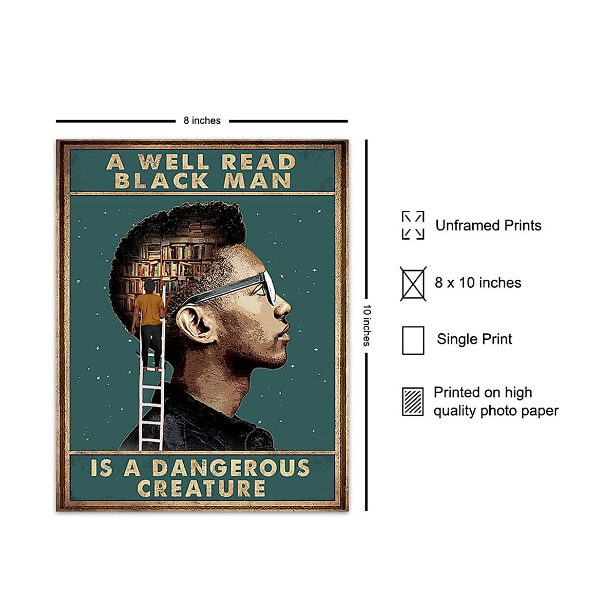 Black Art African American Decor - Classroom Decor - Inspirational Motivational Positive Quotes - Black Culture Poster - Educational Wall Decor - Boys, Son, Men, Man - Teacher Gifts - Afro Wall Art