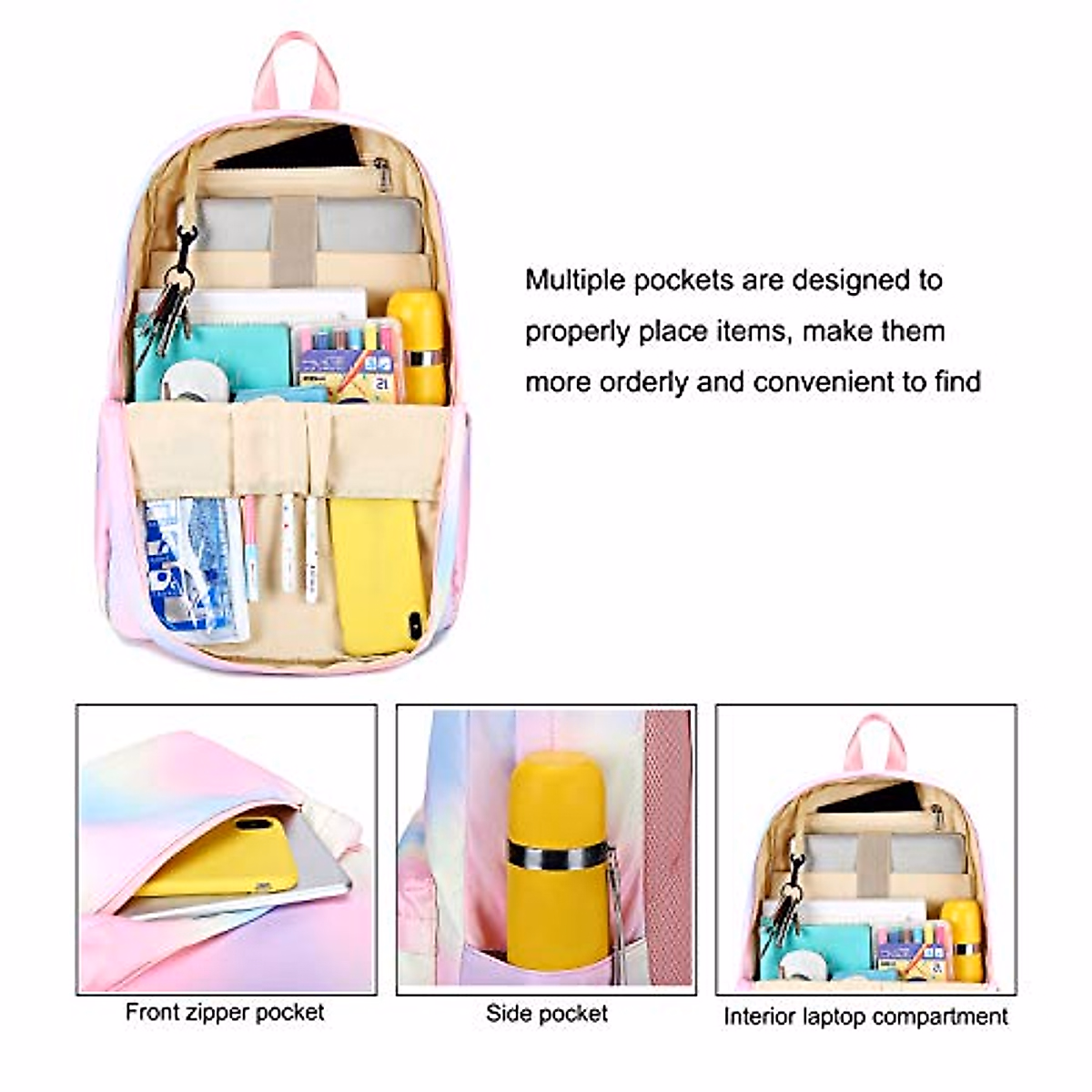 CAMTOP School Backpacks for Teen Girls Rainbow Backpack School Bookbags Set Lunch bag Pencil Case (Y064/Rainbow)