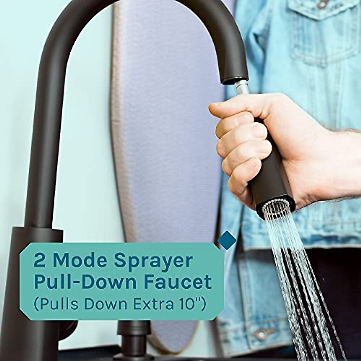 Black Utility Sink with High Arc Black Faucet by VETTA by JS Jackson Supplies, Pull Down Sprayer Spout, Heavy Duty Slop Sink for Washing Room, Basement, Shop, Free Standing Laundry Tub Deep Plastic