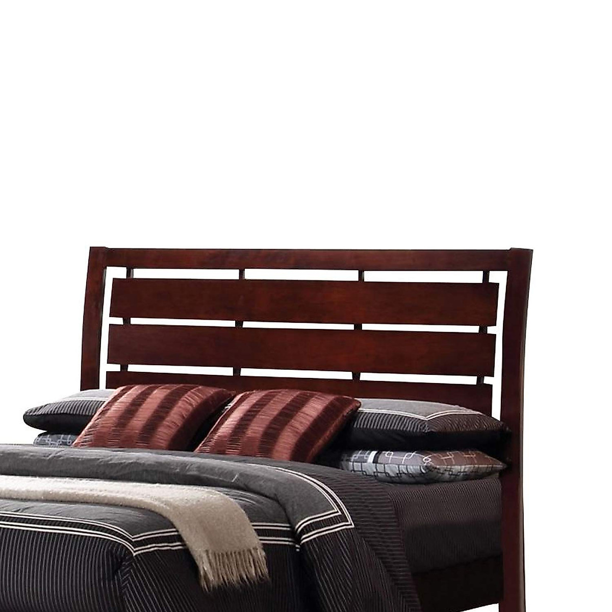 Benjara Transitional California King Size Wooden Bed with Slatted Headboard, Brown