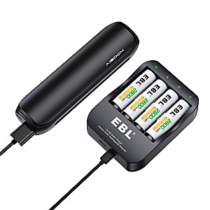 EBL Smart AA AAA NiMH Rechargeable Battery Charger - 2A USB Charging Port 2 Hour Quick Charger