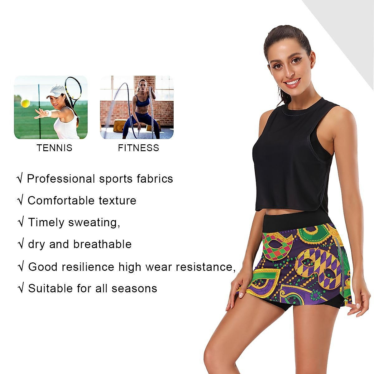 xigua Mardi Gras Women's Active Athletic Skirts with Pockets Skort Lightweight Tennis Skirt Golf Skorts