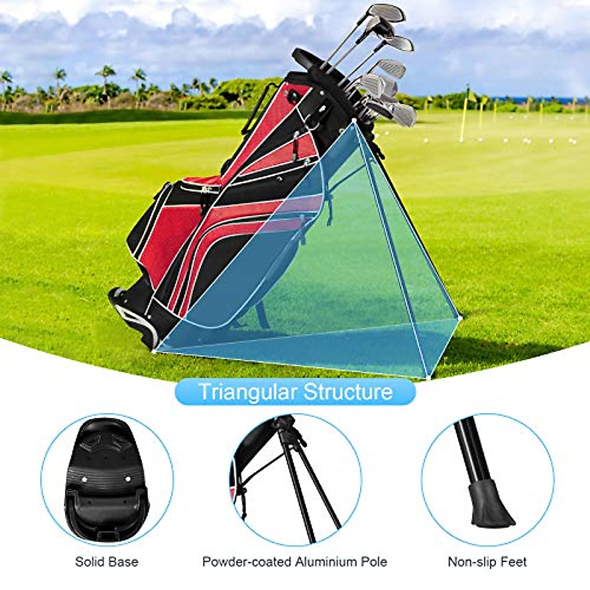 Tangkula Golf Stand Bag with 6 Way Top Dividers, Lightweight Golf Bag with Adjustable Dual Strap & 8 Pockets, Waterproof Rain Hood, Portable for Men Women