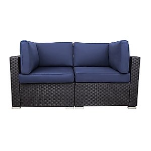 LAZYLAND Patio Furniture Corner Sofa, All-Weather Outdoor 2-Person Conversation Rattan Set, Orangem Fade Resistant Cushion (Orange)