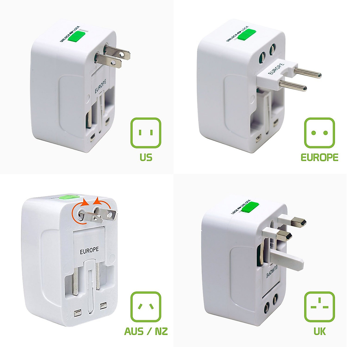 Travel Adapter, Universal All-In-One Worldwide International Travel Plug Converter-USA EU AUS/NZ UK Europe Asia And Works on All Country