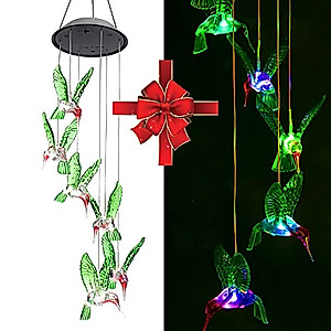 Gifts for Mom, Hummingbird Wind Chimes, ZOUTOG Color Changing LED Mobile Solar Wind Chimes, Waterproof Outdoor Solar Lights for Home/Yard/Patio/Garden, Gift for Women/Older Women