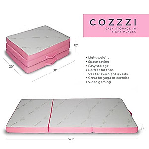 Cozzzi Folding Mattress - Trifold Foam Mattress Topper with Removable Cover -Lightweight and Portable Sleeping Mat - Pink - 31"