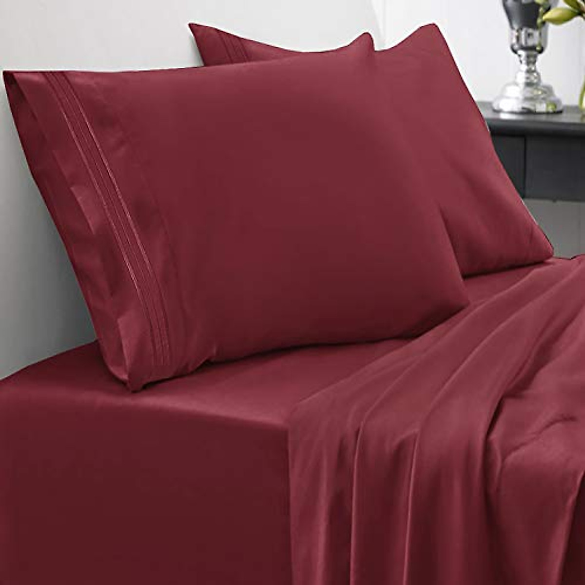 Split King Sheets - Breathable Luxury Sheets with Full Elastic & Secure Corner Straps Built In - 1800 Supreme Collection Extra Soft Deep Pocket Bedding Set, Sheet Set, Split King Size, Burgundy