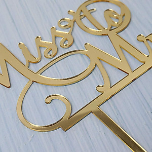 Miss To Mrs Cake Topper - Bridal Shower, Mr and Mrs Wedding/Engagement/Marriage Party Decoration, Mirror Gold Acrylic