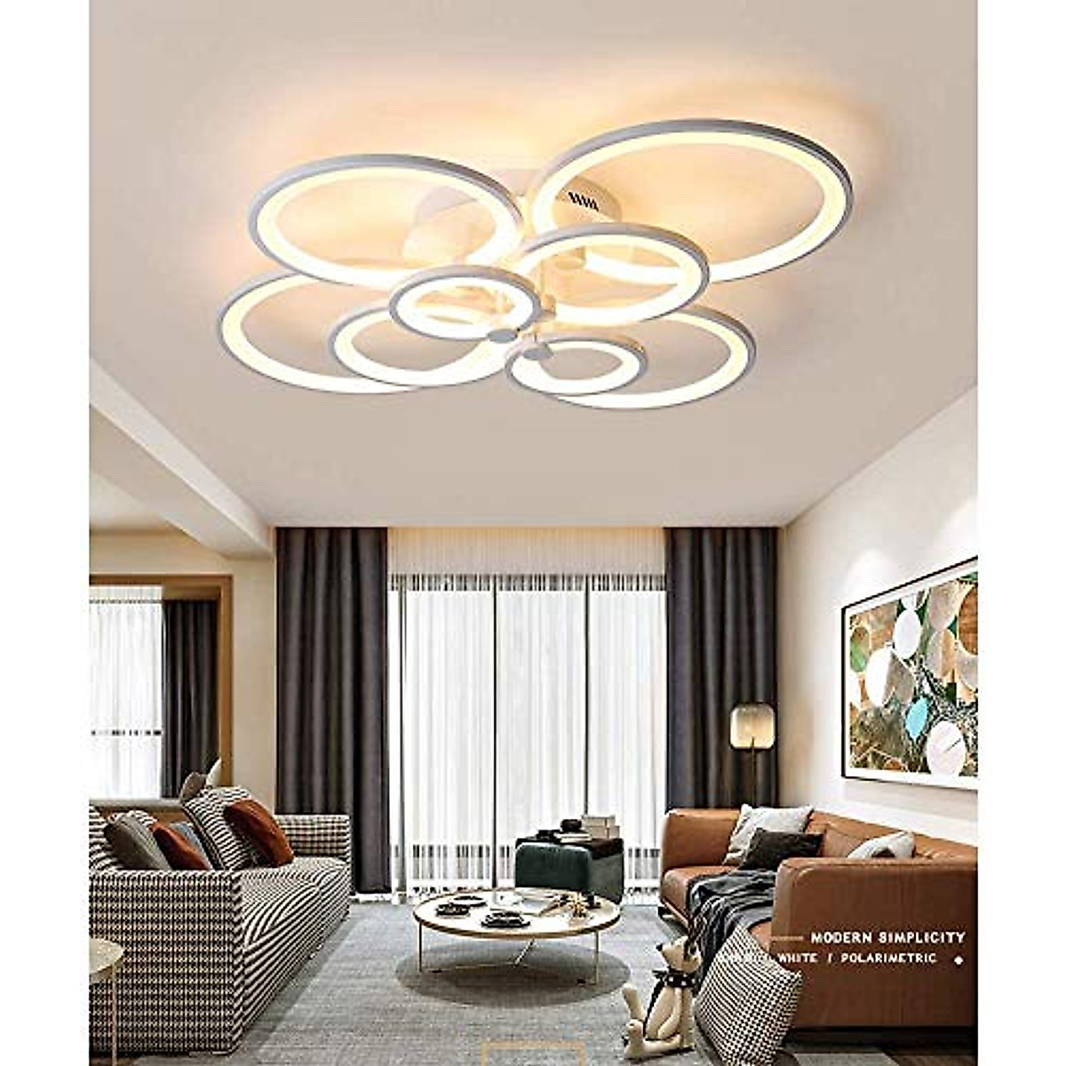 LED Dimmable Ceiling Light Modern Ring Circle Flush Mount Ceiling Lamp Acrylic Lampshade Chandelier Bedroom Kitchen Living Room Interior Decorative Lighting Fixture,8 rings/41.73×30.7×7.5in/120w
