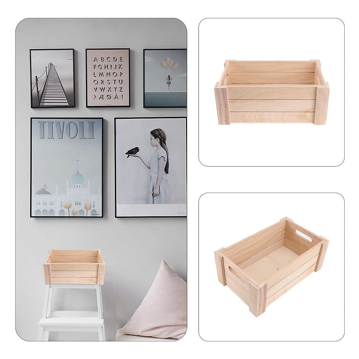 GANAZONO Wood Nesting Storage Crates with Handle Rustic Decorative Wood Crates Farmhouse Basket Distressed Storage Container Bin for Desk Sundries Display Decoration Medium