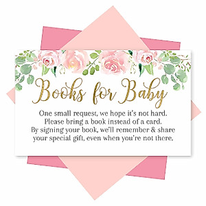 25 Floral Sweet Baby Shower Invitations, 25 Book Request Baby Shower Guest Book Alternative, 25 Baby Shower Diaper Raffle Tickets For Baby Shower Girl, Watercolor Blank Card, Diaper Raffle Cards