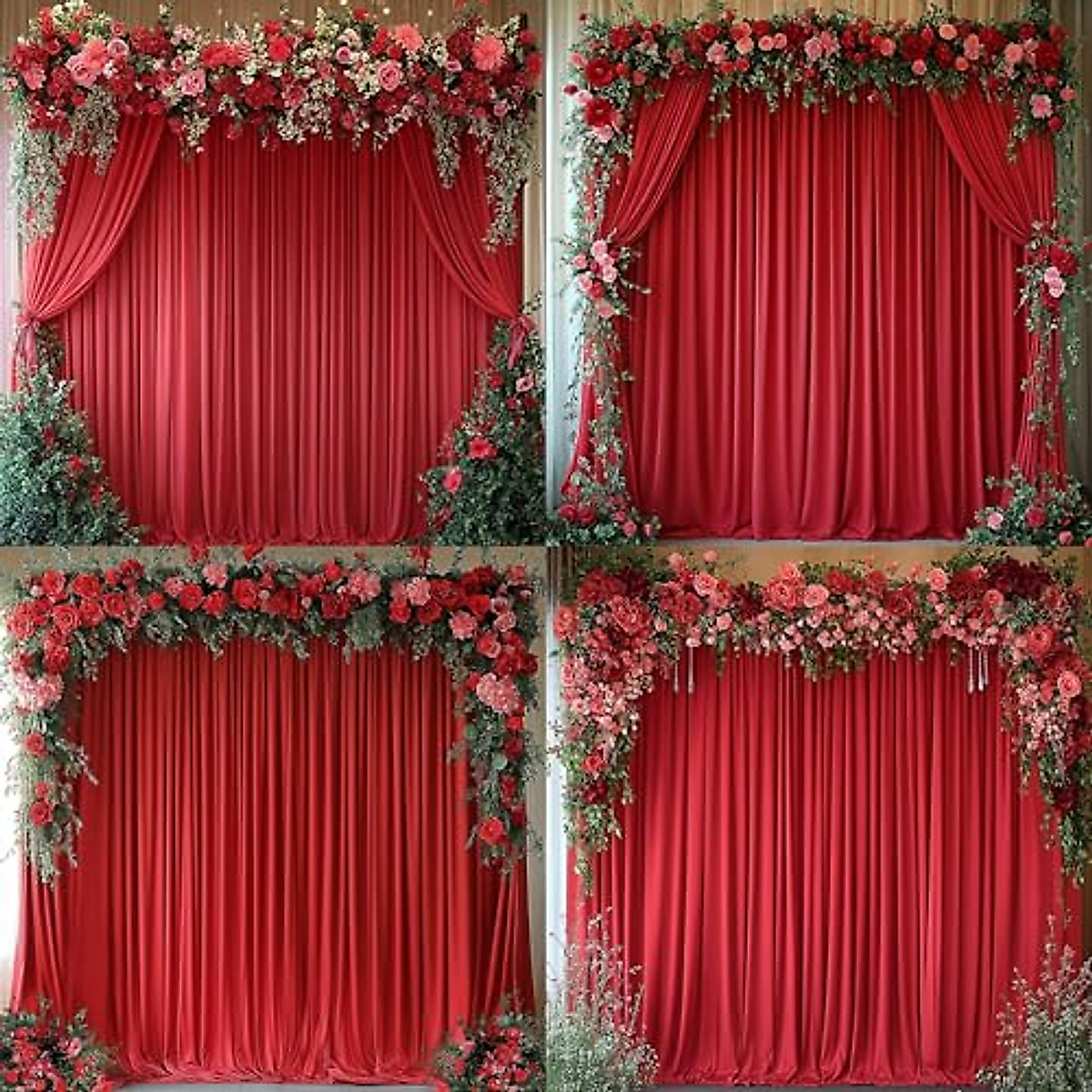 Outpain 20 ft x 8 ft Red Backdrop Curtain Panels, 4 Panels 5 ft x 8 ft Wrinkle Free Polyester Photography Backdrop Drapes, Wedding Party Home Decoration Supplies
