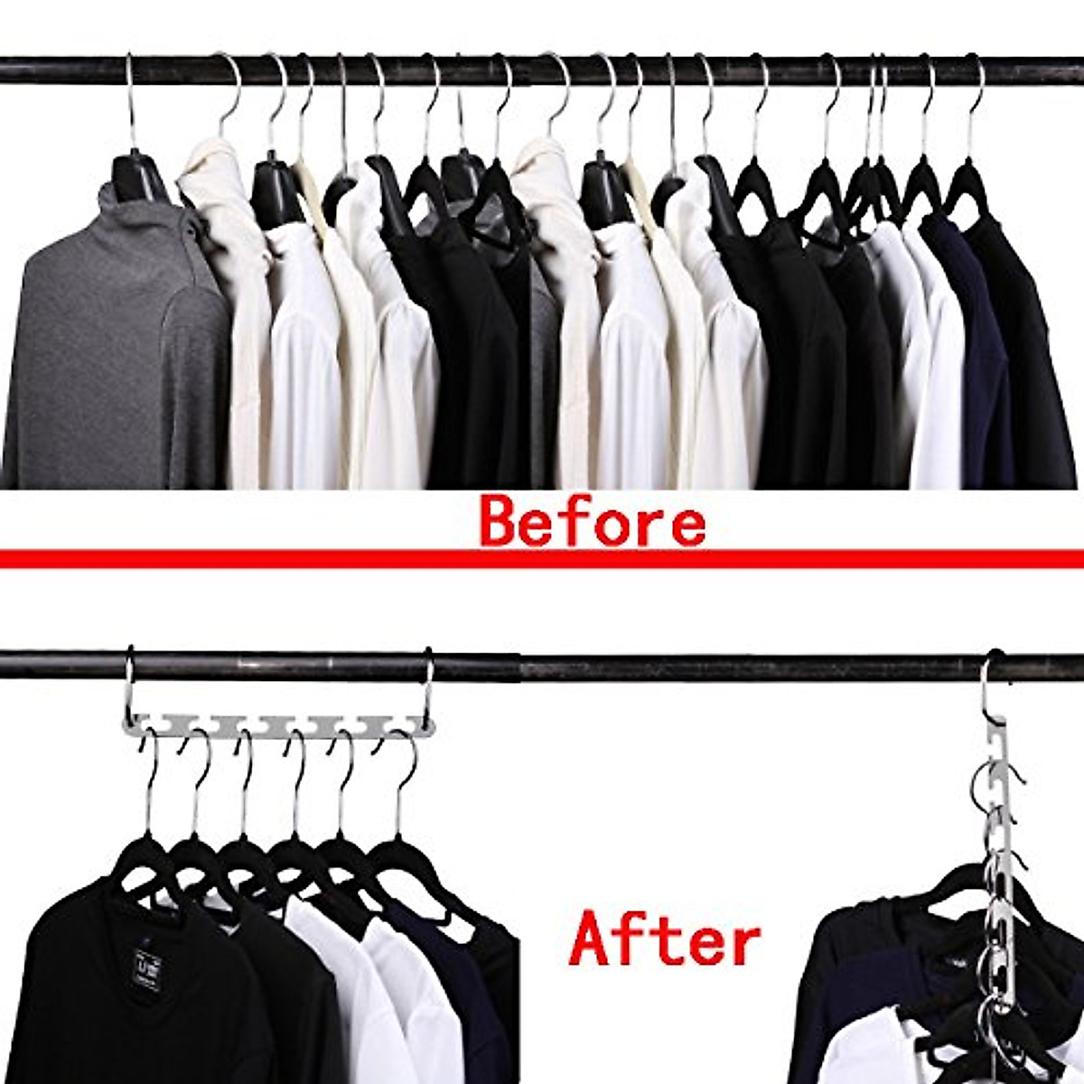 CBTONE 6 Pack Closet Space Saving Hangers, Multi-Purpose Metal Magic Hangers Cascading Hanger Updated Hook Design Metal Hangers for Organizing Wardrobe Clothing Hanger