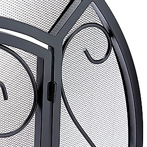 Uniflame Single Panel Black Wrought Iron Ornate Fireplace Screen with Doors