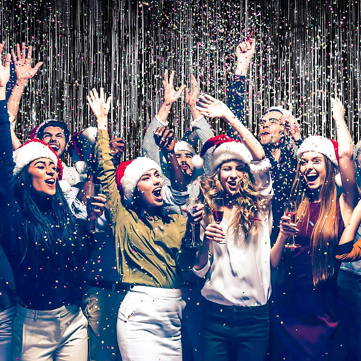 Black Fringe Party Backdrop -6.5x6.5ft, Pack of 2 | LILF Black Foil Fringe Curtain Black Backdrop for Party Birthday Photobooth Props Metallic Black Tinsel Streamers for Graduation Parties Decoration