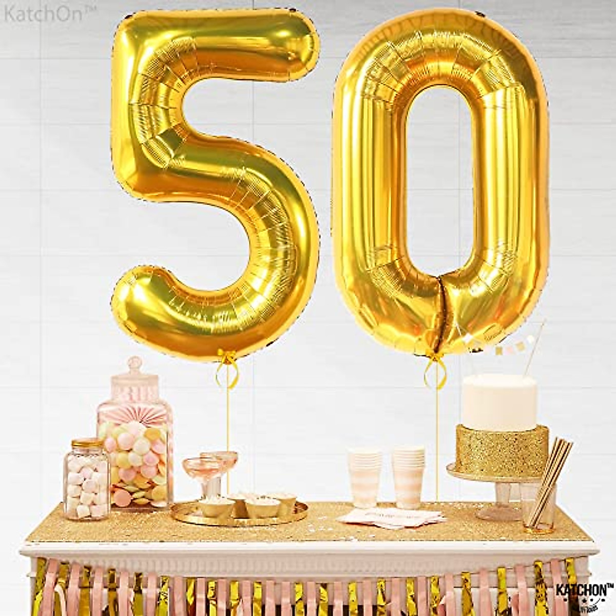 KatchOn, Big Gold 50 Balloon Number - 40 Inch | Gold 50th Birthday Balloons for 50th Anniversary Decorations | Mylar 50th Balloons, 50th Birthday Decorations Men | 50th Birthday Decorations Women