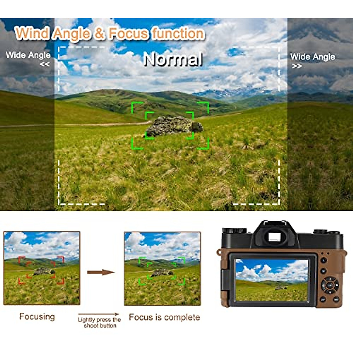 Digital Camera for Photography,Vlogging Camera for YouTube with WiFi 180° Flip Screen,16X Digital Zoom,Digital Camera for Kids and Adults with One Batteries,Wide-Angle Lens and 32GB Micro Card