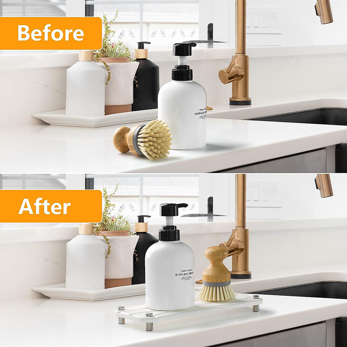 MZYOUHUO Fast Drying Stone Sink Tray, Bathroom Instant Dry Sink Organizer, Diatomaceous Earth Water Absorbing Stone Tray for Sink, Sink Drying Stone for Kitchen Counter (White