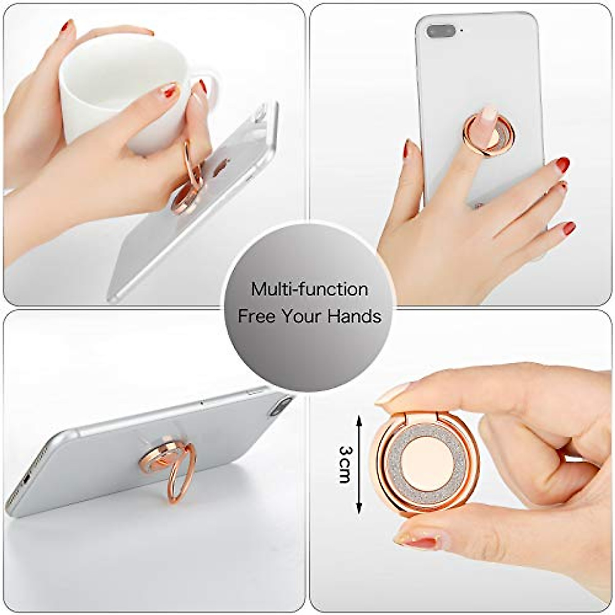 Weewooday 4 Pieces Glitter Bling Phone Ring Holders Metal Finger Kickstand 360° Rotation Bling Phone Ring Stand for Universal Tablets and Smartphone