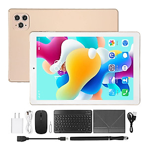 Pomya 2 in 1 Tablet, 10.1Inch 1920x1200 HD Display Android 11 Tablet with Mouse Keyboard, 4GB 64GB, Support 128GB Expand, 8MP 16MP Camera, 8800mAh Dual SIM Office Tablet (Gold)