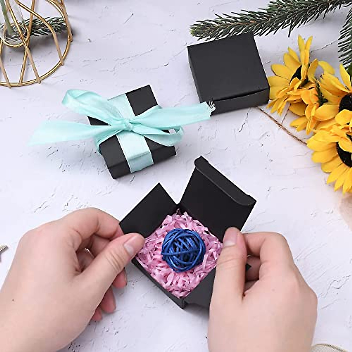NIGNYA Black Favor Boxes, Tiny Gift Boxes for Presents, Small Kraft Gift Box 2.16x2.16x0.98 inch, 50 Pack Black Box with Lid for Favors, Ornaments, Candy, Tiny Items, Small Business