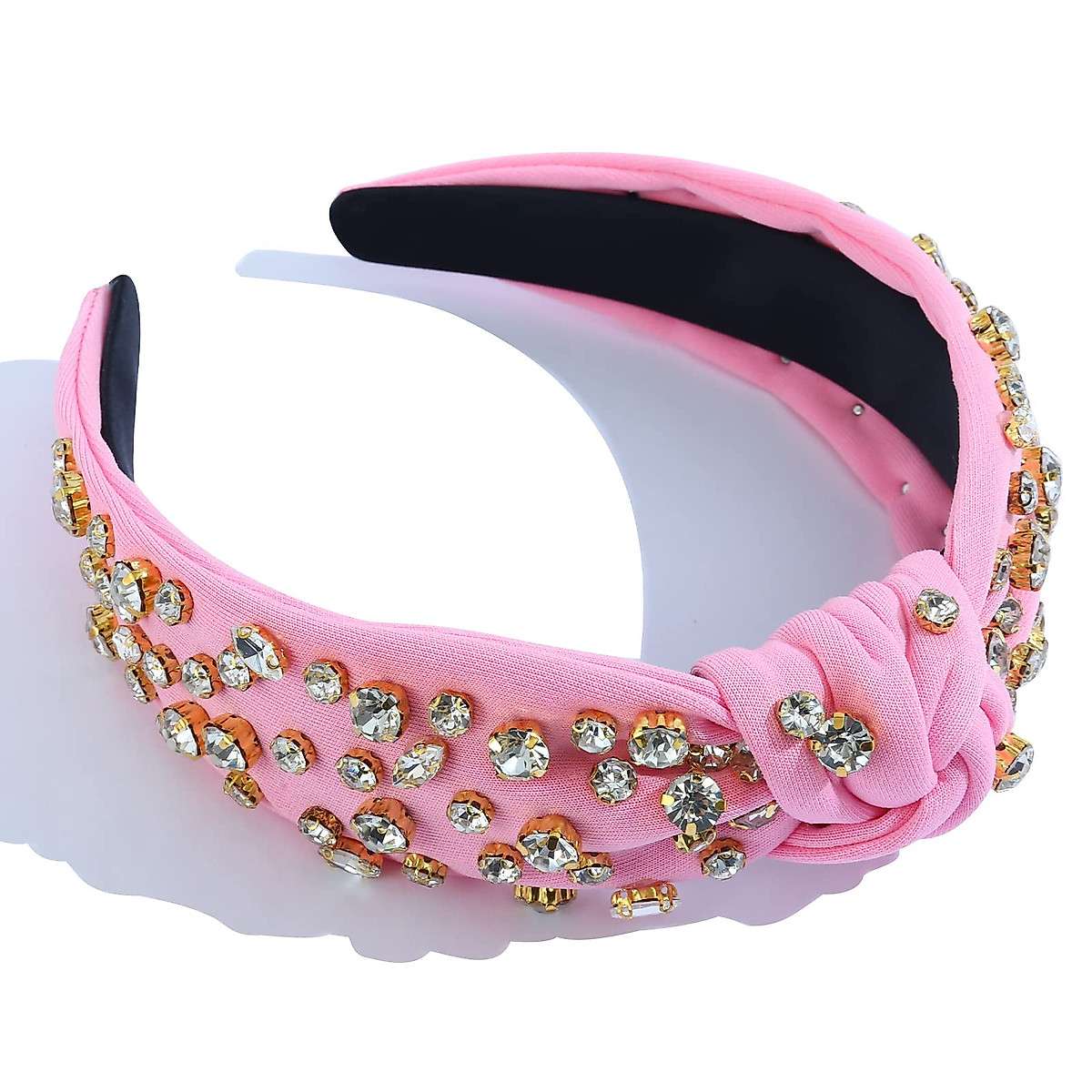 FEDANS Women Knotted Jeweled Pink Headband Rhinestone Crystal Embellished Mixed Top Hairband ladies Twist Nylon Hair accessories for Girls