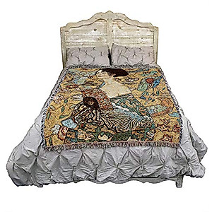 Pure Country Weavers Lady with Fan Blanket by Gustav Klimt - Fine Art Gift Tapestry Throw Woven from Cotton - Made in The USA (72x54)