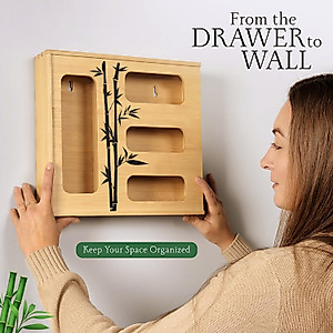 randomgrounds Zipper Bag Storage Organizer for Drawer - Artistic Design 100% Bamboo Wooden Zipper Plastic Sandwich Baggie, Zipper Home Kitchen Pantry Organization Holder with Magnetic Lock