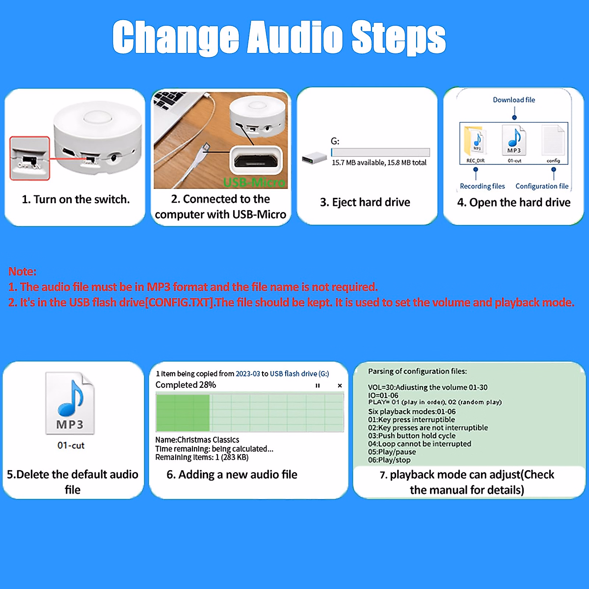 JRGKJCP 16 Minutes Voice Recorder, Record Custom Message for Plush Toy, Stuffed Bear Toy, Baby Doll Toy, and Pillow (2Pack + White)