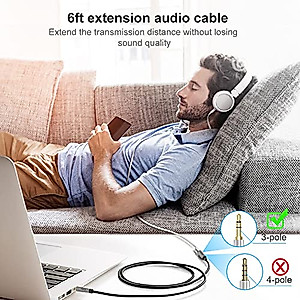1Mii 3.5mm Headphone Extension Cable 6FT 3.5mm Male to Female Audio Cable 1/8" TRS Stereo Aux Cord for Headphones, Speakers, Phones, PC, Tablet, Car